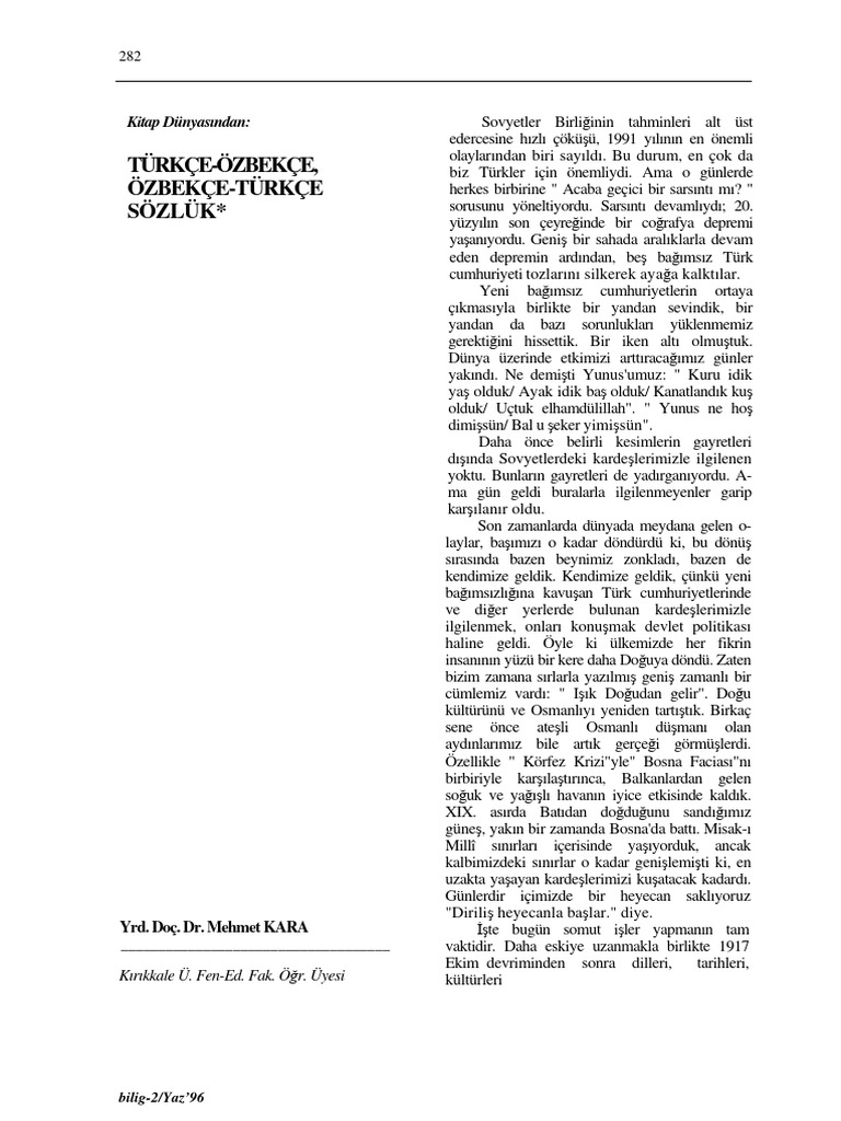Turkce Ozbekce Ozbekce Turkce Sozluk | PDF