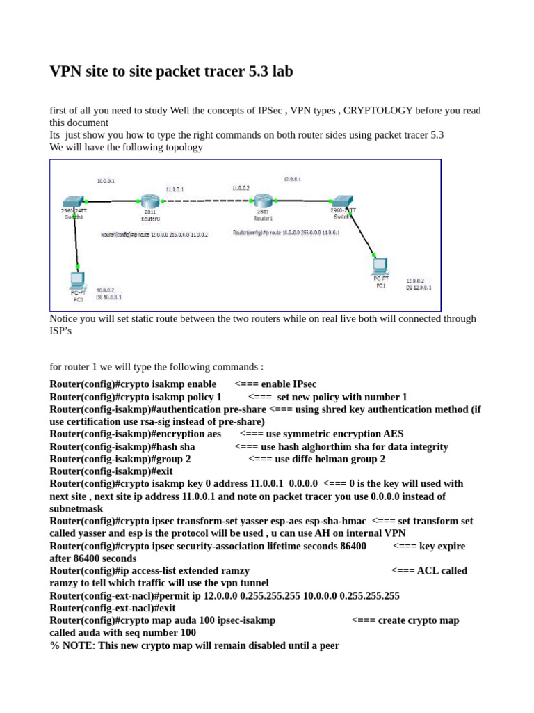 Site-To-Site VPN in Packet Tracer | PDF | Router (Computing) | Virtual ...