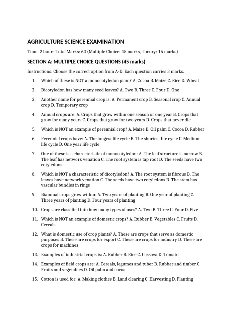 Agriculture Science Examination | PDF