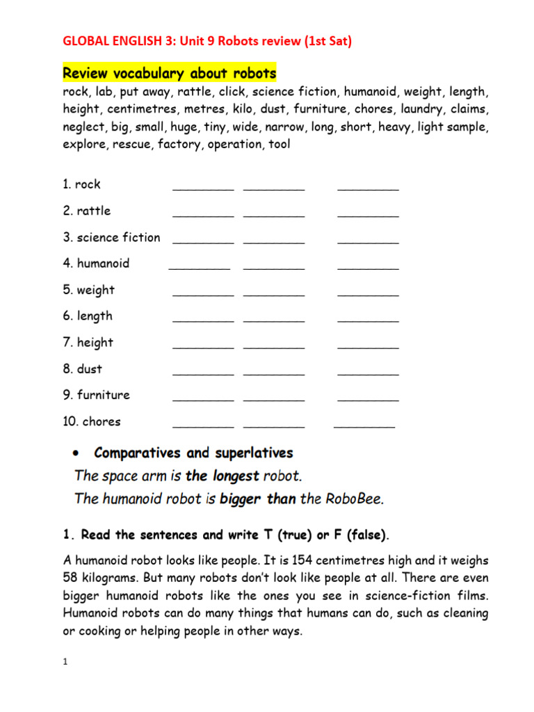 GE3 - Unit 9 Robots Review (1st Sat) | PDF | Robot | Robotics