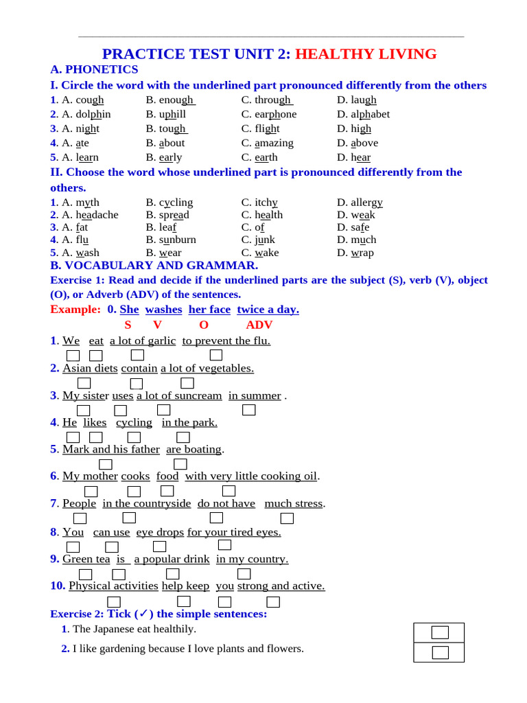 Practice Test Unit 2 Pdf Dieting