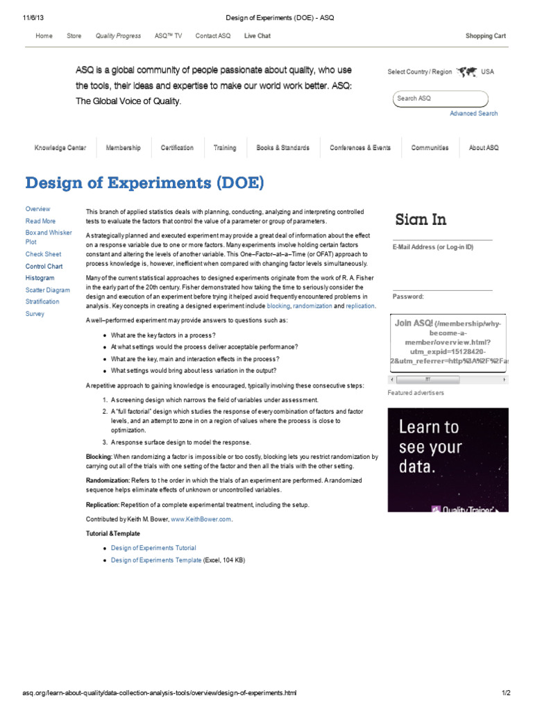 Design of Experiments (DOE) - ASQ | PDF | Experiment | Design Of Experiments