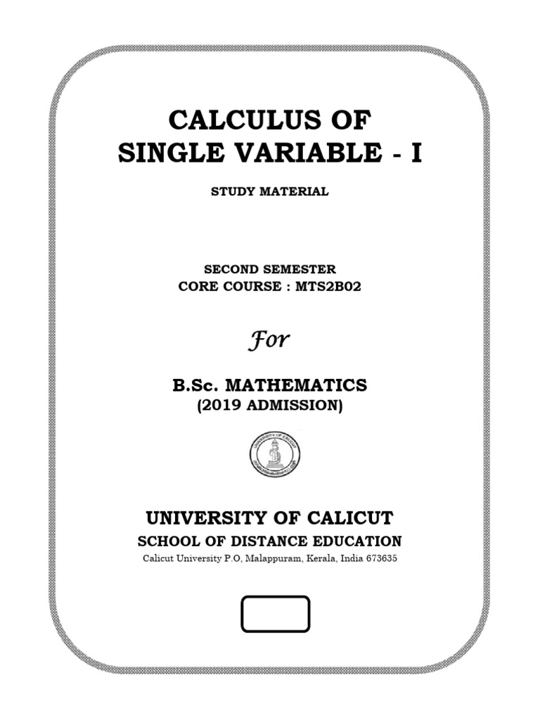 II Sem. - Calculus of Single Variable - I - 0 | PDF | Function (Mathematics) | Square Root