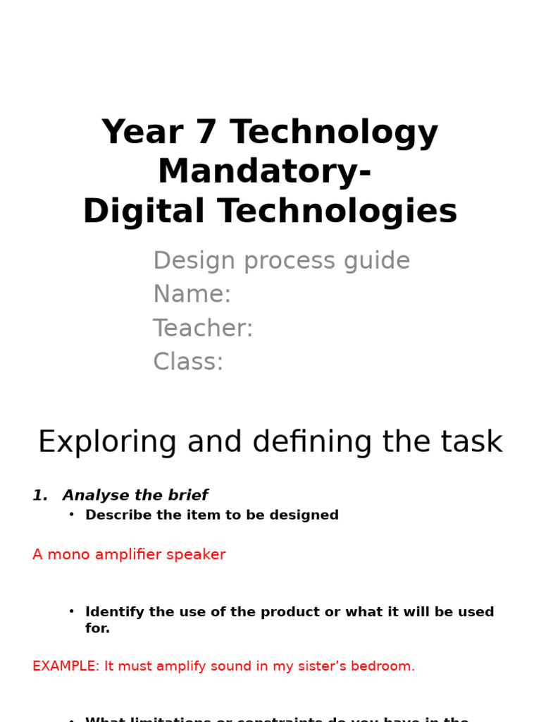STUDENT Digital Technologies Technology Mandatory Folio Template | PDF ...