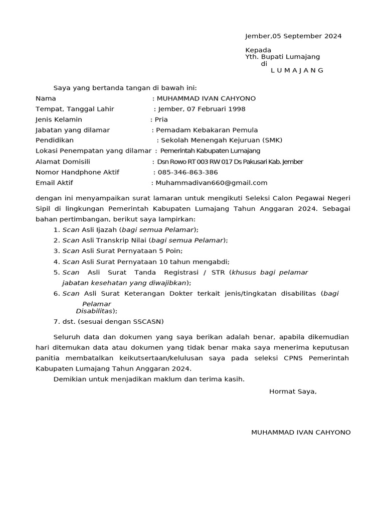 2 Contoh Format Lamaran | PDF