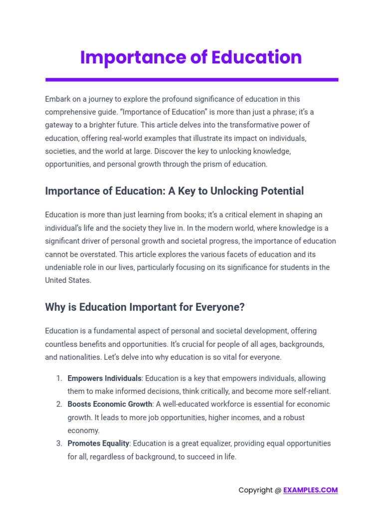 Importance of Education | PDF | Innovation | Critical Thinking
