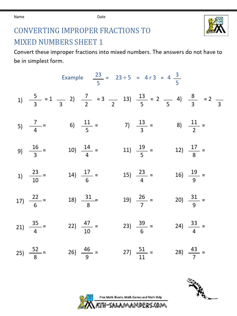 Convert Improper Fractions To Mixed Numbers 1 | PDF | Mathematics ...