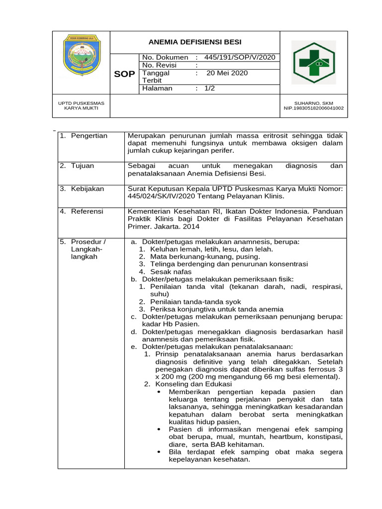 7.6.1 Ep 1 Sop Anemia Defisiensi Besi | PDF