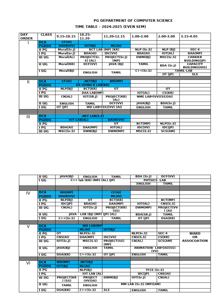 FINAL TIME TABLE | PDF