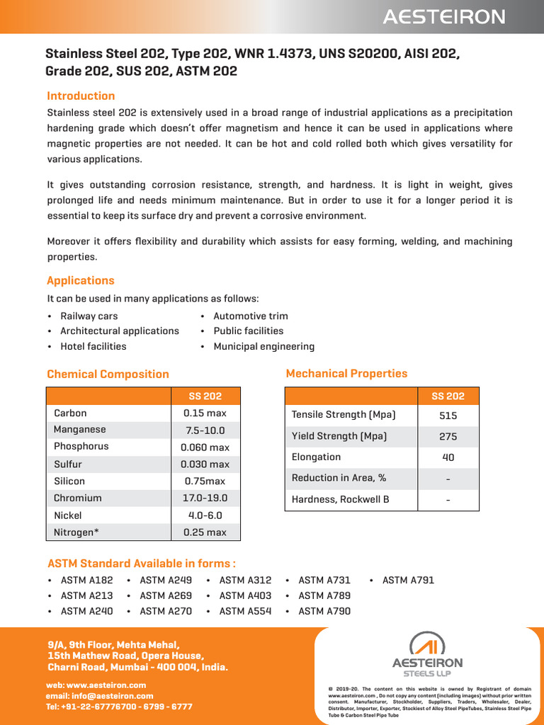 Stainless Steel 202 Composition Details | PDF | Stainless Steel | Steel