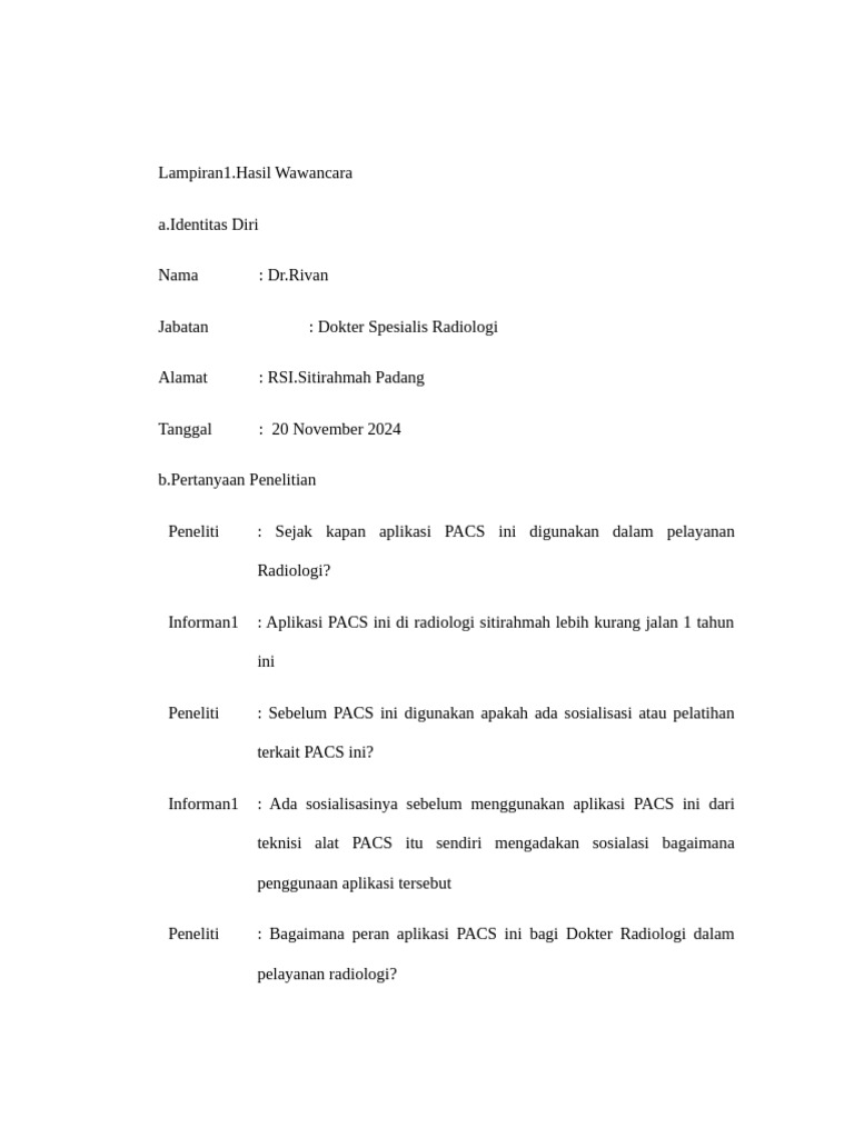Transkip Wawncara Dokter Radiologi Faris | PDF