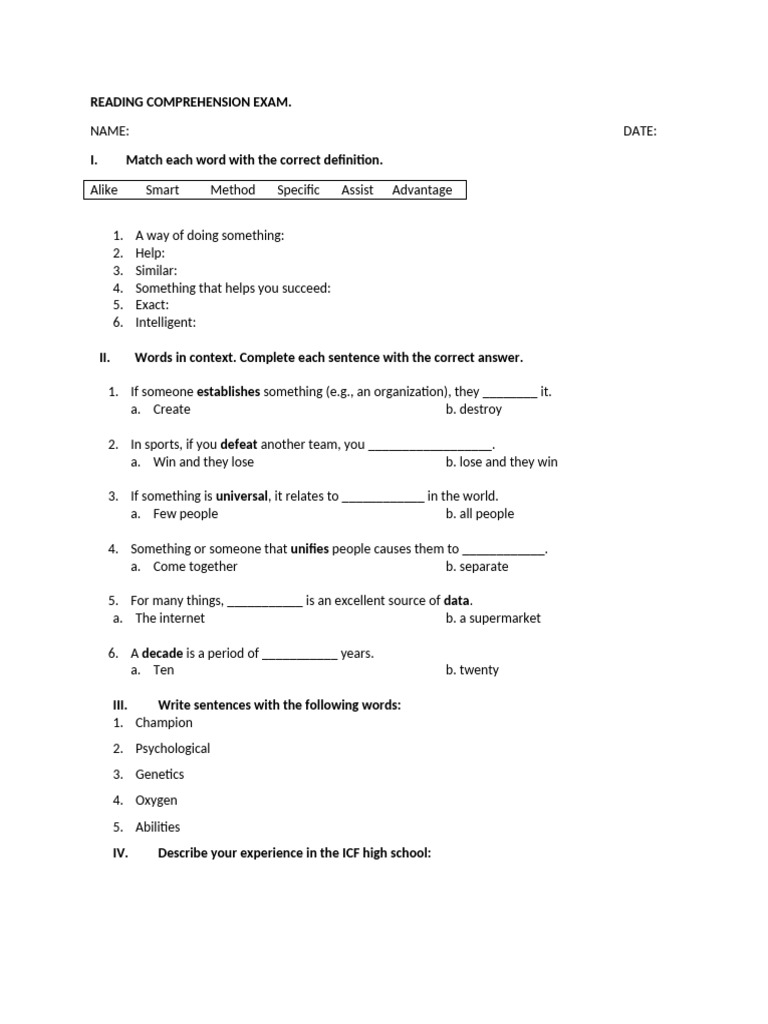 Reading Comprehension Exam Guide | PDF