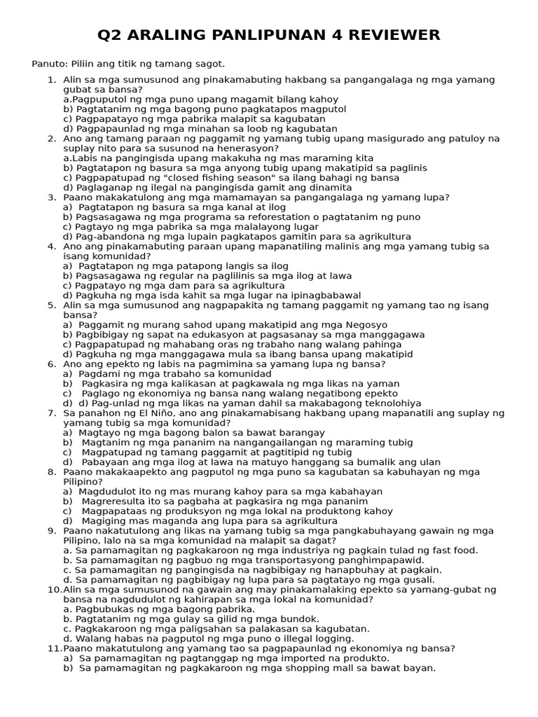 PT - G4 Matatag Araling Panlipunan 4 - Q2 | PDF