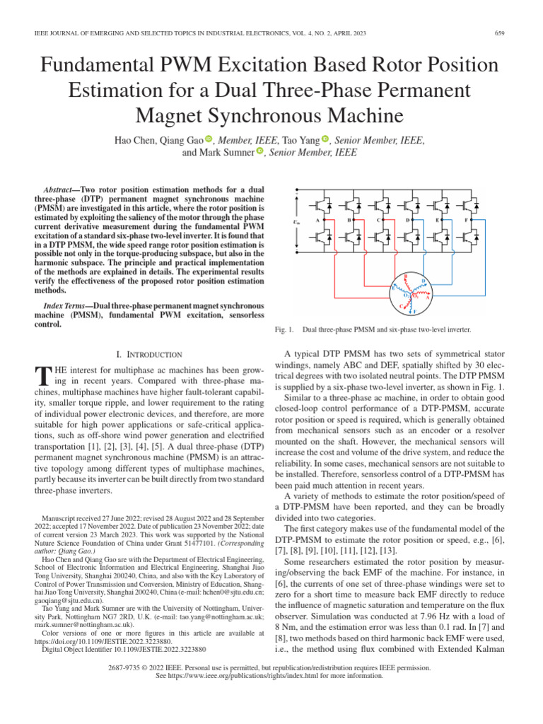 Fundamental PWM Excitation Based Rotor Position Estimation For A Dual Three-Phase Permanent ...