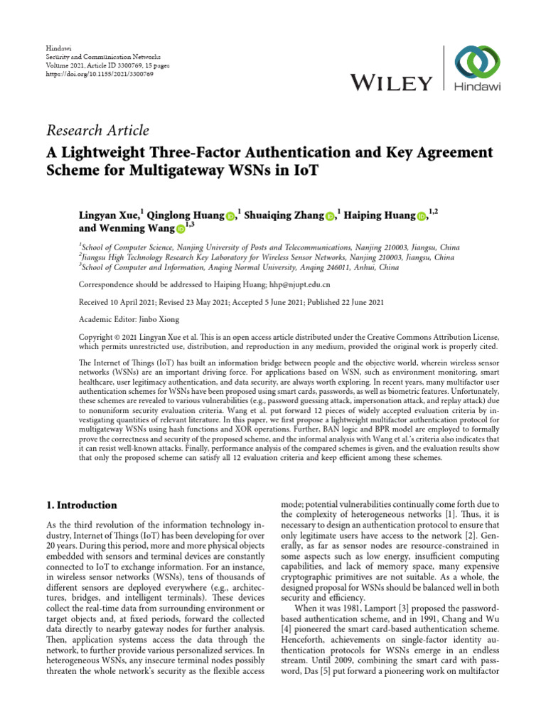 A Lightweight Three-Factor Authentication and Key Agreement | PDF ...