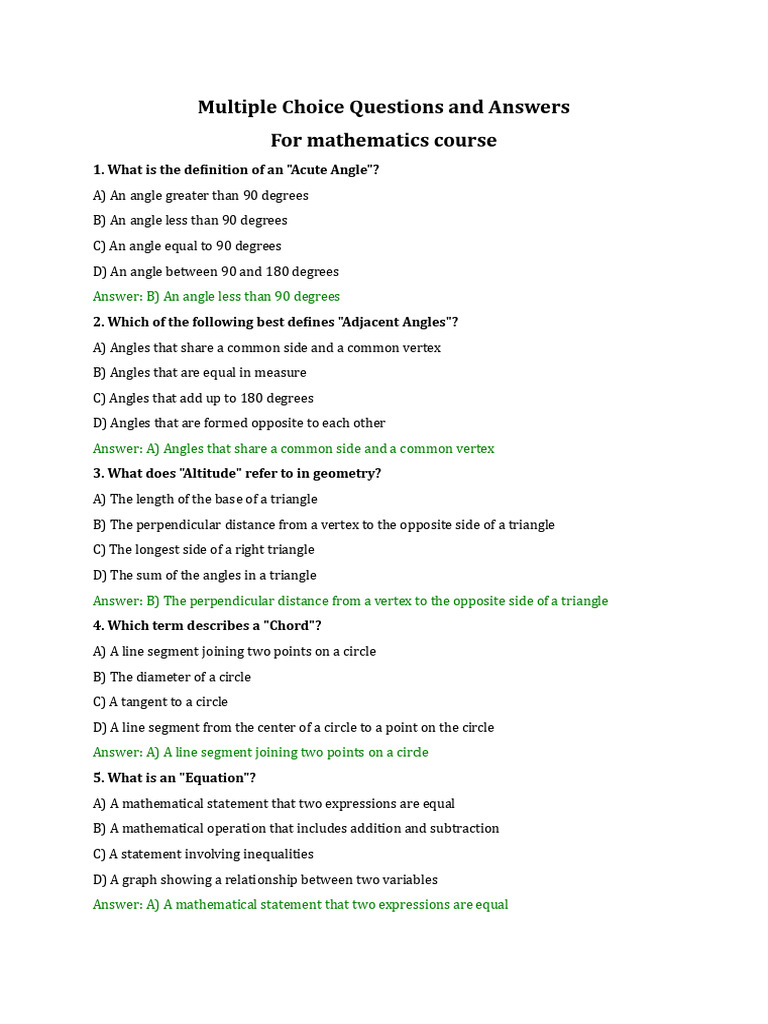 Math MCQs for Students | PDF | Circle | Triangle
