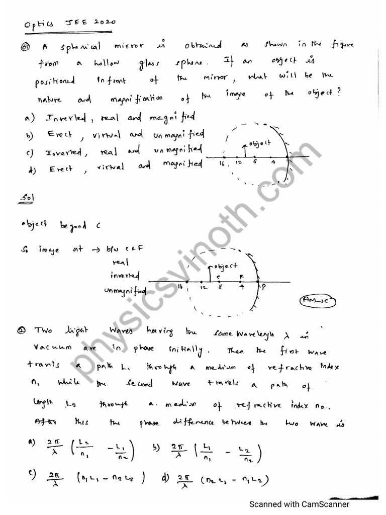 Optics JEE 2020 - Watermark | PDF