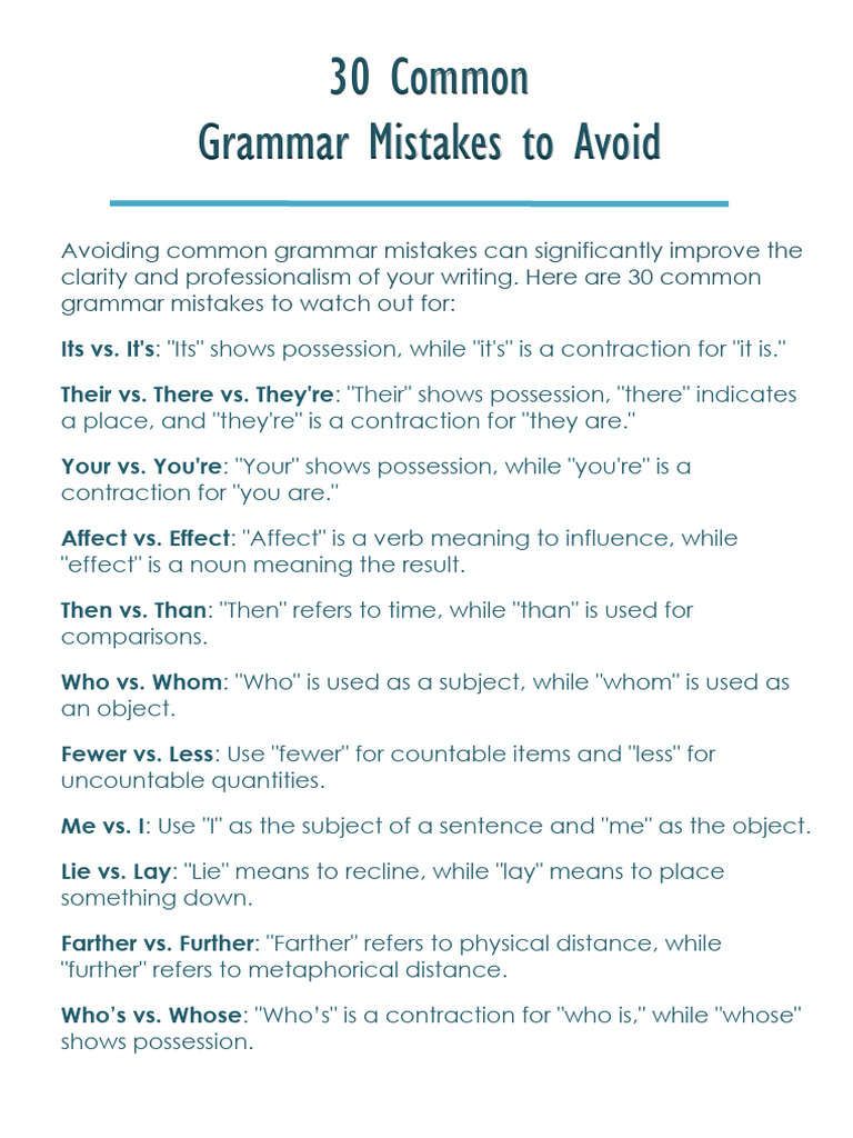 30 Common Grammar Mistakes To Avoid | PDF | Linguistic Typology ...
