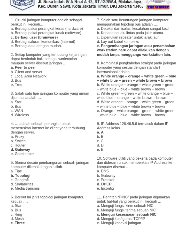 Soal TLJ 11 TKJ Pas Des 2024 | PDF
