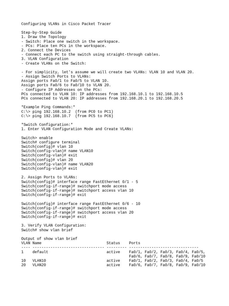 Configuring VLANs in Cisco Packet | PDF