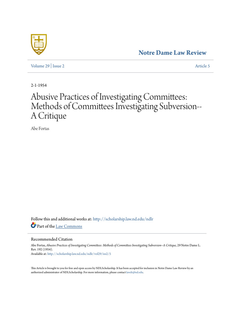 Abe Fortas Abusive Practices of Investigating Committees - A Critique ...
