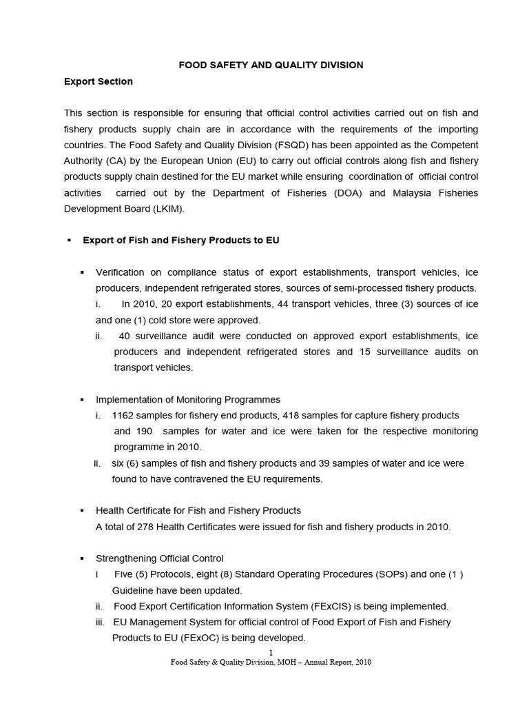 Food Safety and Quality Division Export Section | PDF | Hazard Analysis ...
