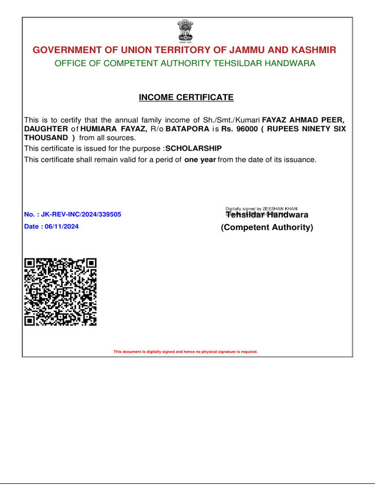 Income Certificate | PDF