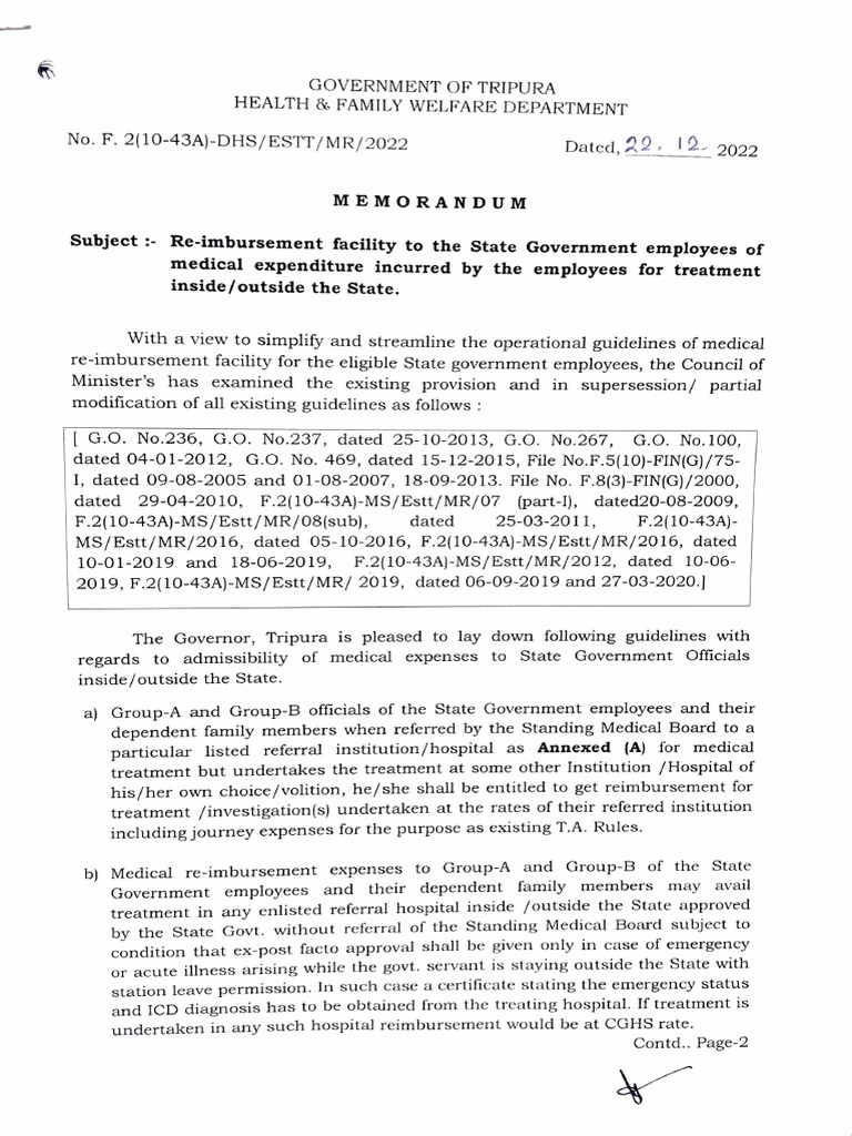 Tripura Medical Reimbursement Guidelines | PDF | Clinical Medicine ...