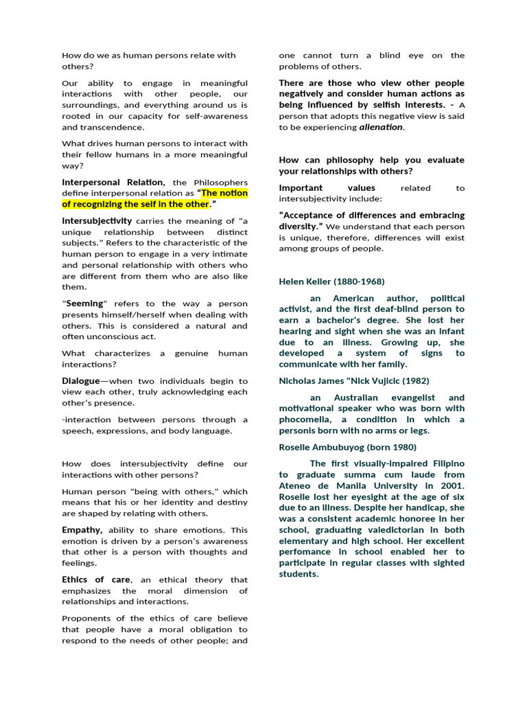 How Do We As Human Persons Relate With Others | PDF | Self Awareness ...