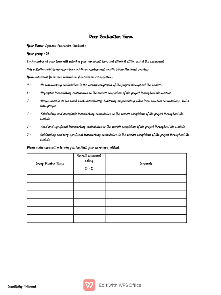 Peer Assessment Form - CW | PDF