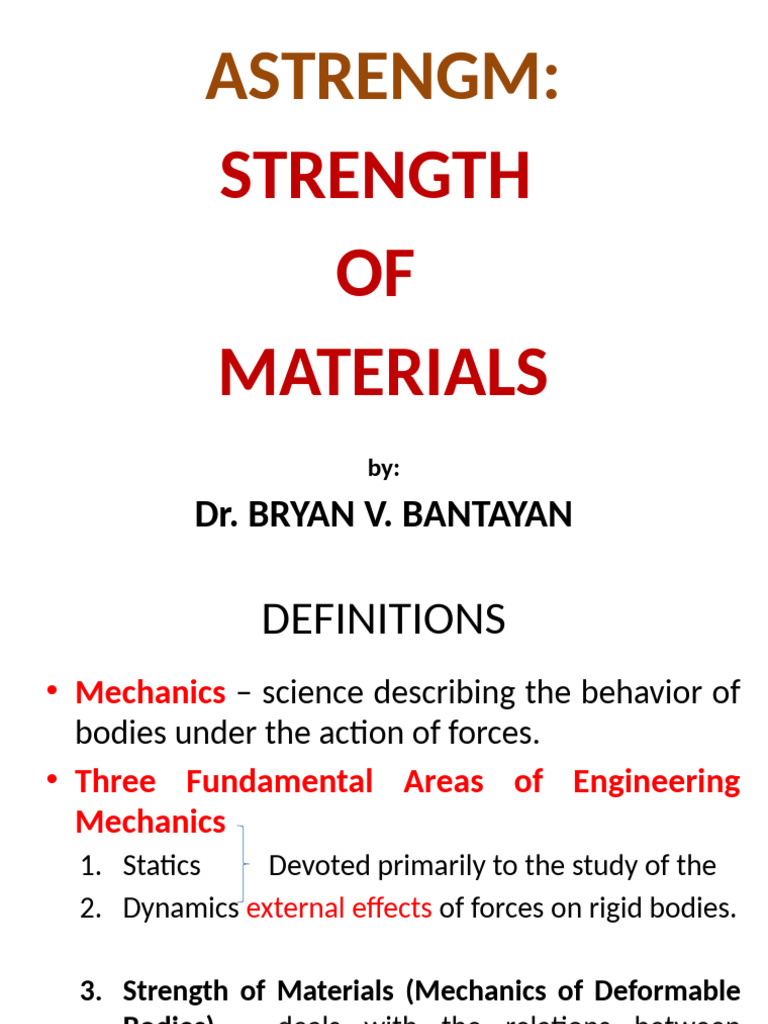 Lesson 1 Introduction To Mechanics of Deformable Bodies and Load ...