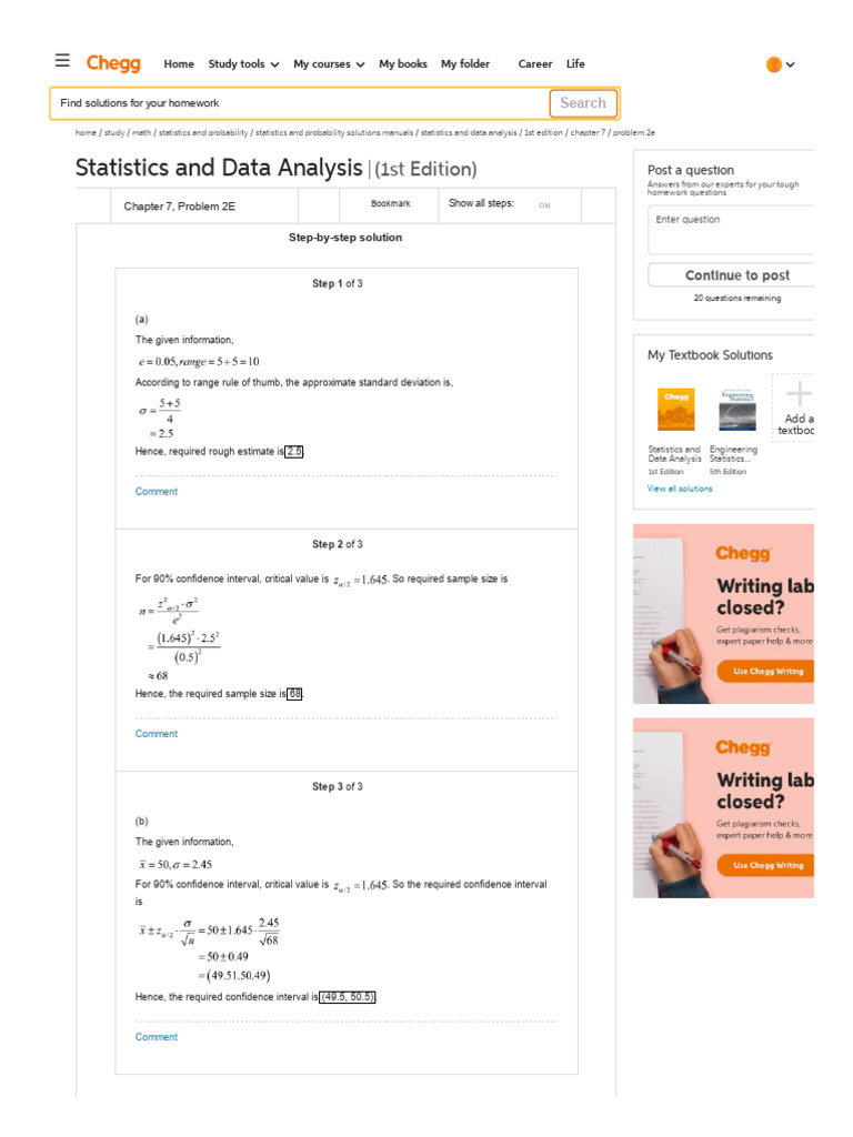 Statistics and Data Analysis: (1st Edition) | PDF | Statistics | Sample Size Determination