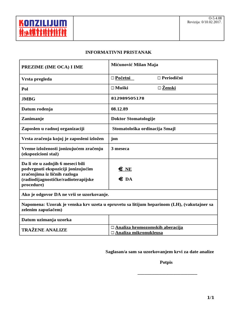 Jonizujuće Obrazac | PDF