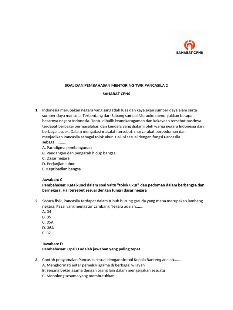 Soal Dan Pembahasan TWK Pancasila 2 | PDF