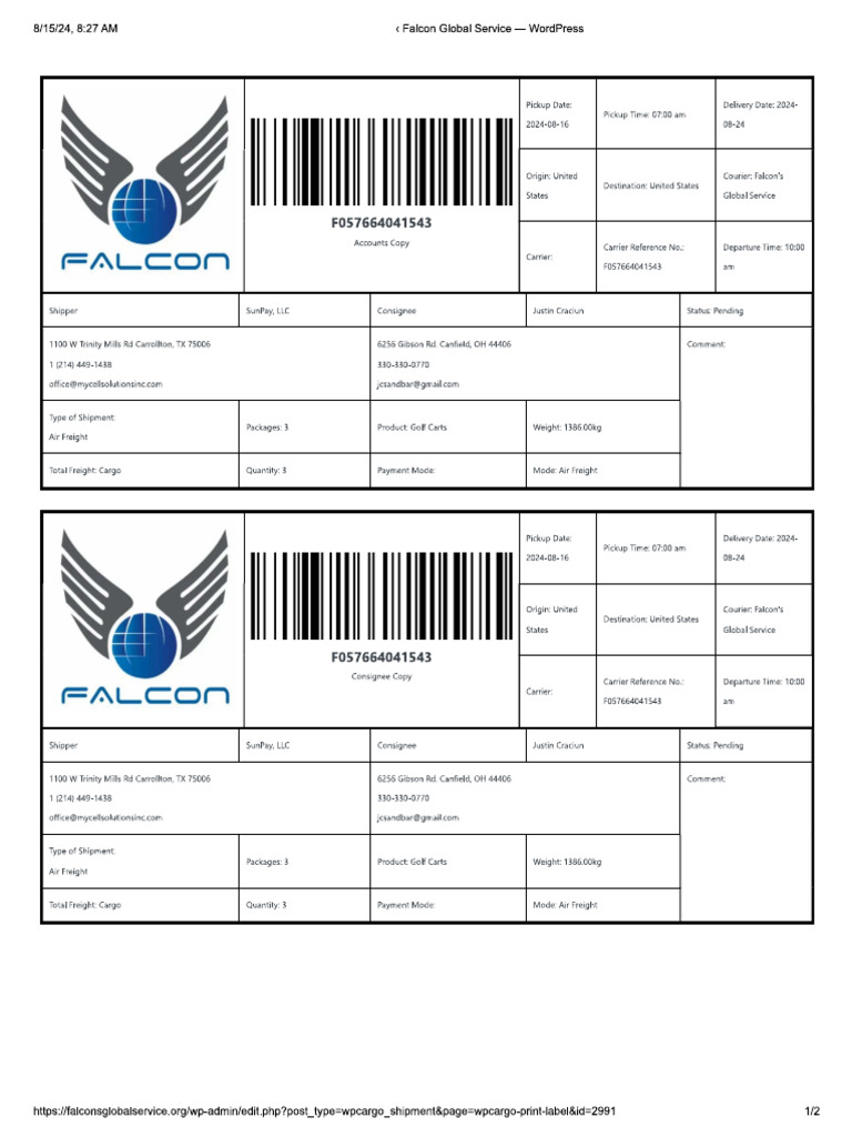 Shipment Airbill | PDF