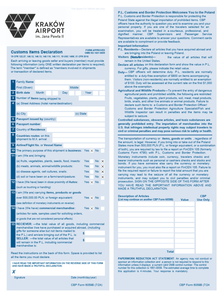 Poland Customs Declaration | PDF | Customs | U.S. Customs And Border ...