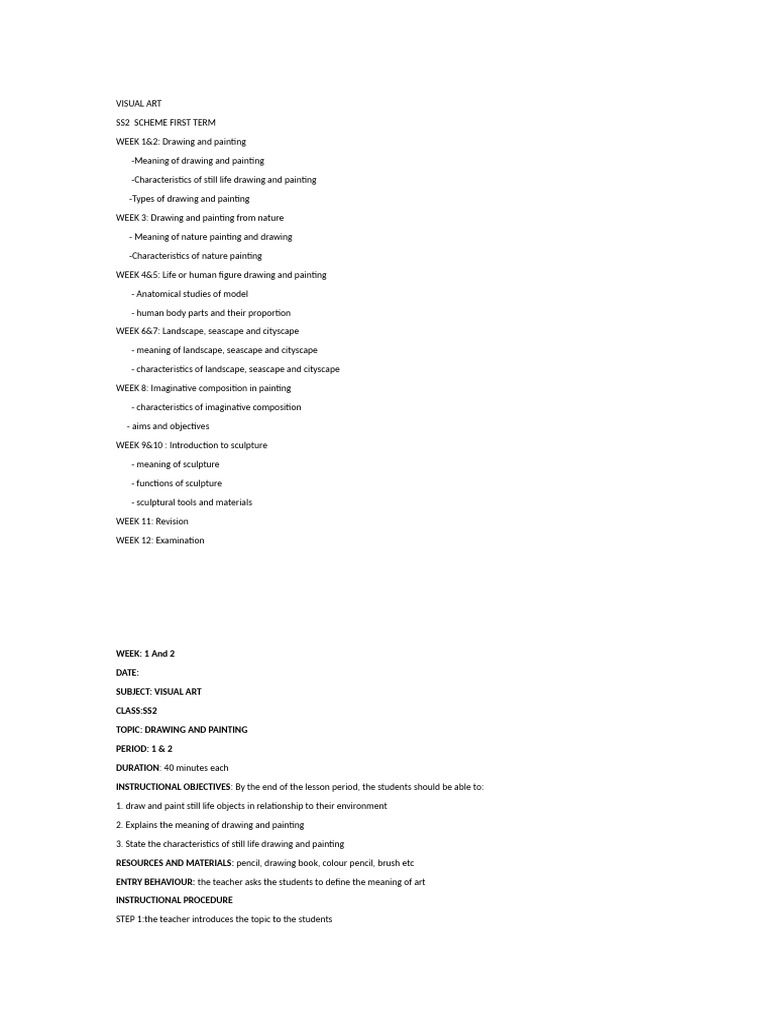 VISUAL ART sSS2 Complete Note | PDF | Drawing | Composition (Visual Arts)