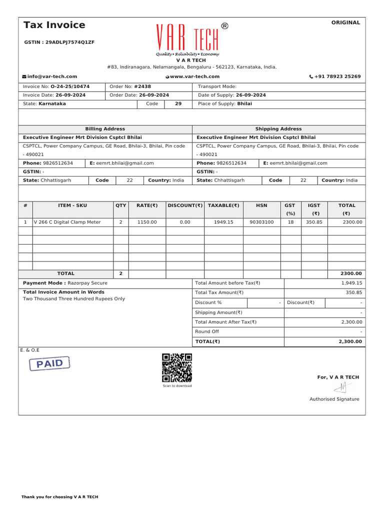 Invoice Original 2438 | PDF | Economy Of India | Payments