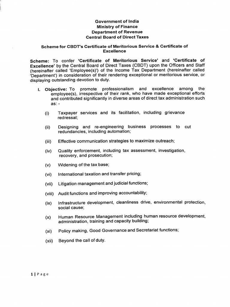 Circular On CBDT and Pr. CCIT Certificate For Meritorious Service | PDF