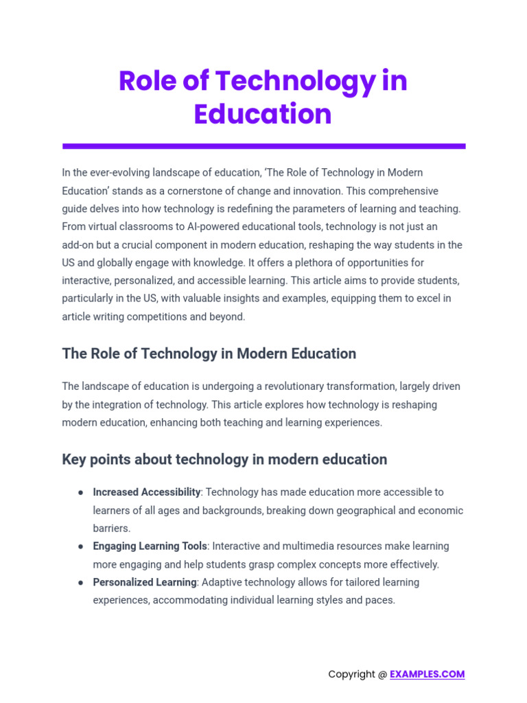 Role of Technology in Education | PDF | Educational Technology | Teachers