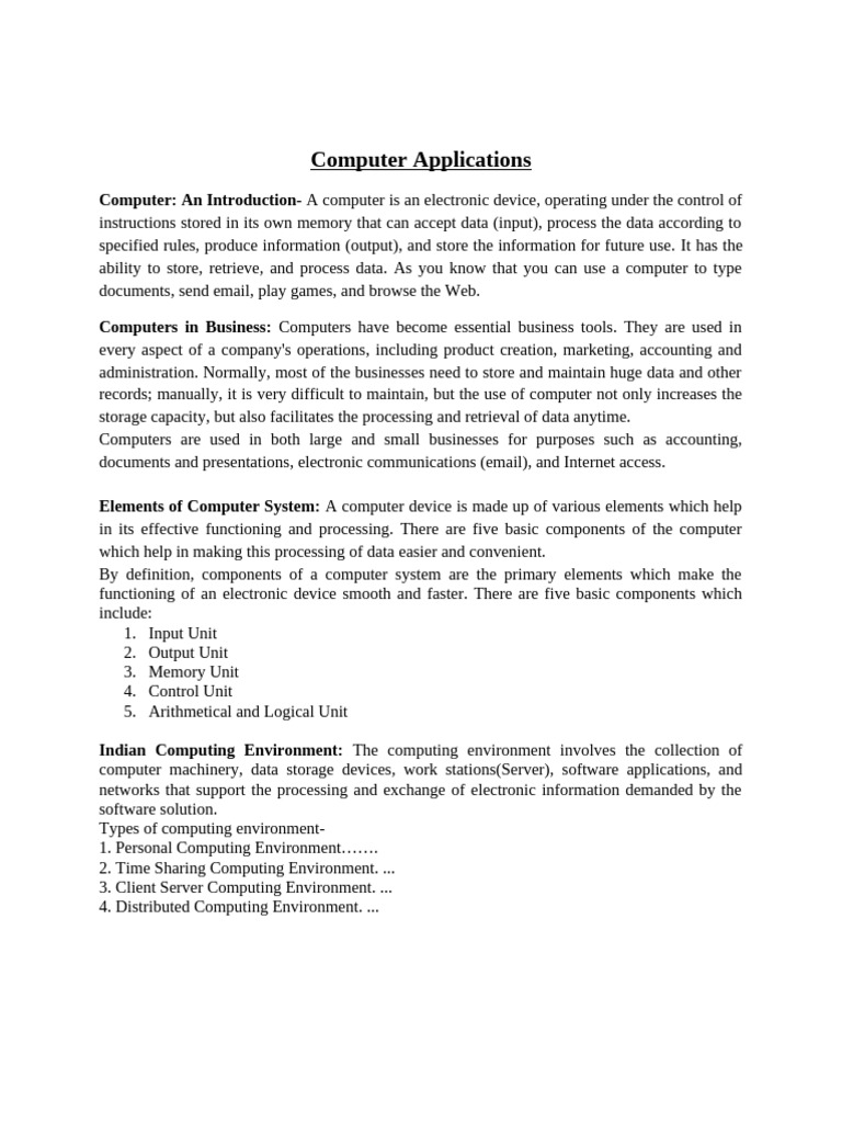 Computer Applications (Unit 1 2) | PDF | Integrated Circuit | Computer Memory