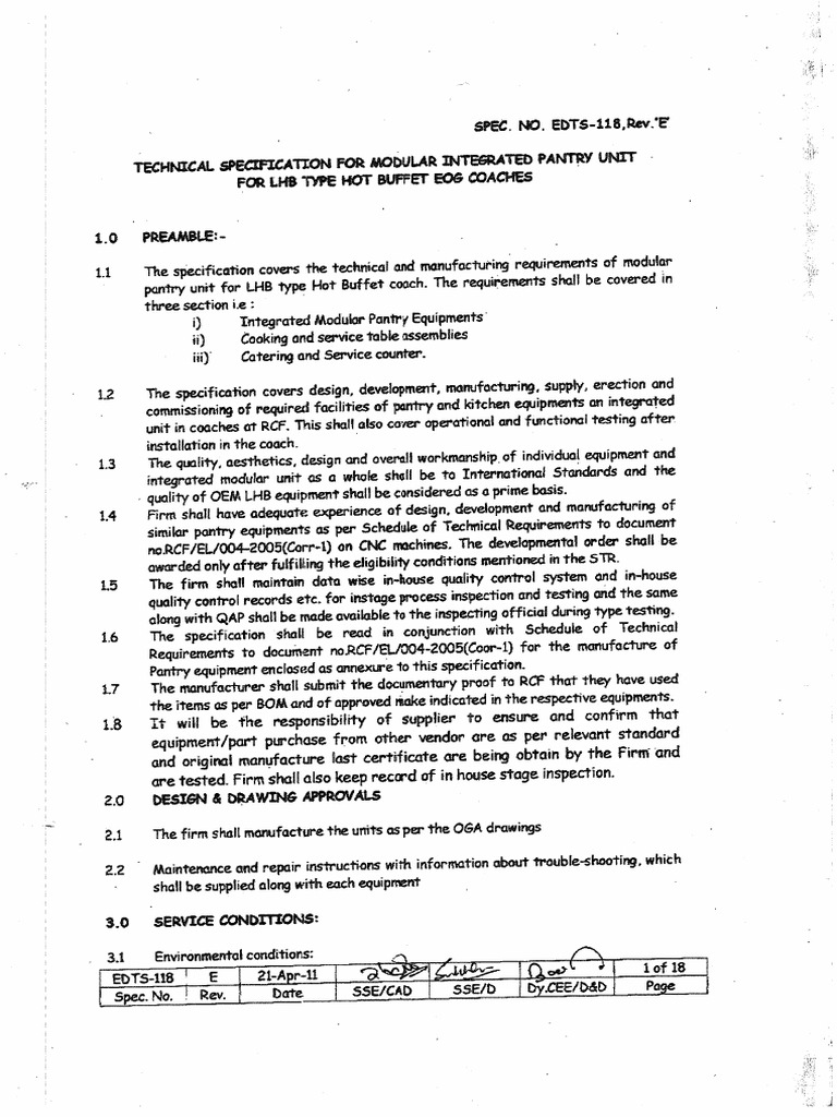 EDTS-118 Pantry Car Equipments | PDF