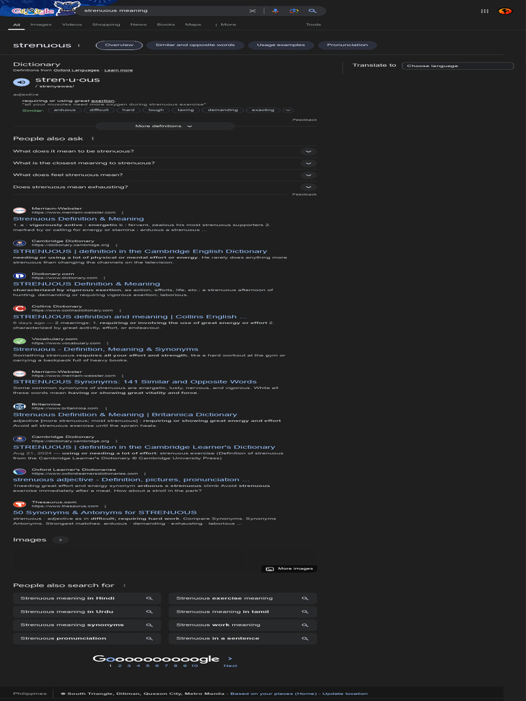 Strenuous Meaning - Google Search | PDF | Dictionary | Lexicography