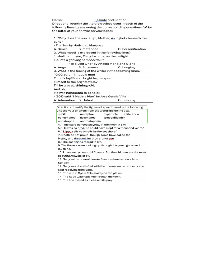 Figures of Speech Exercises | PDF