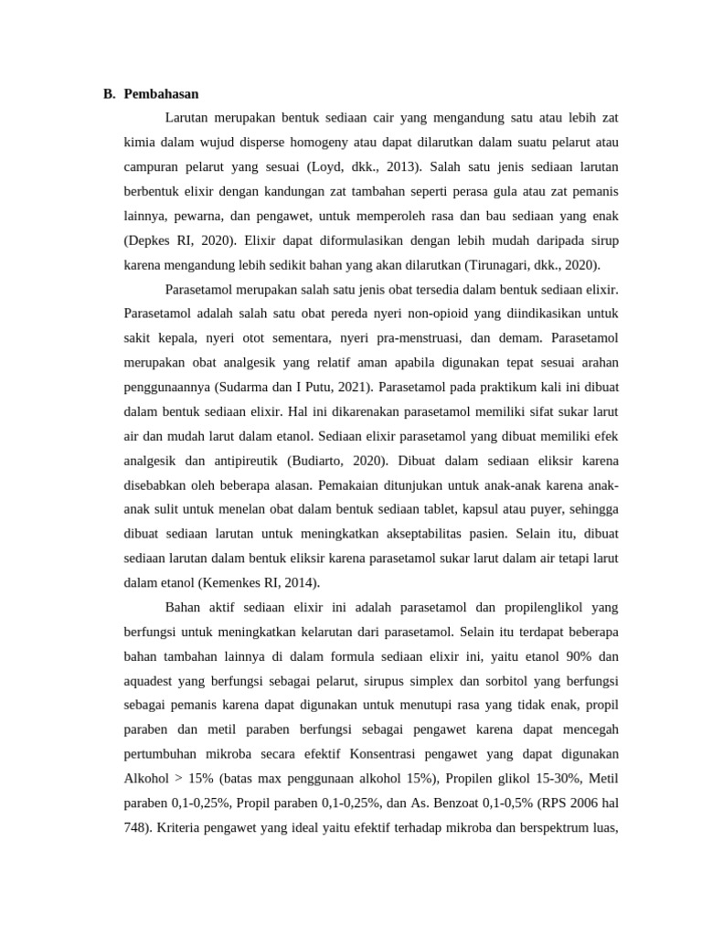 Elixir Parasetamol: Formulasi dan Pengujian Stabilitas | PDF