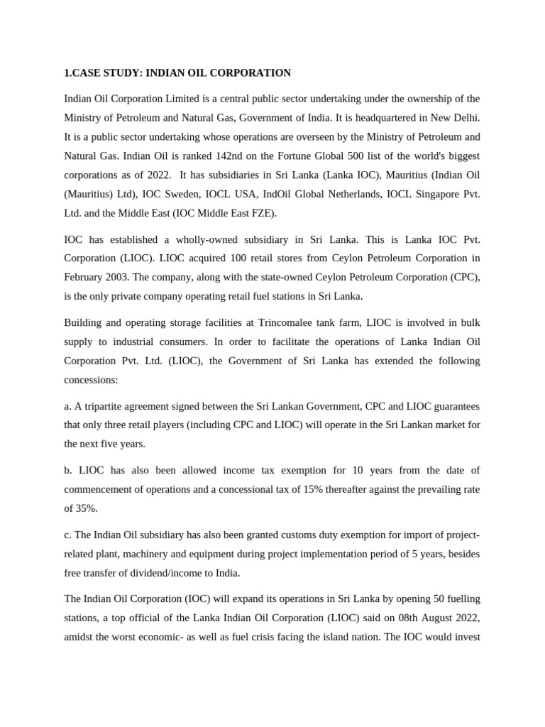 Case Study in Indian Oil | PDF | Economies
