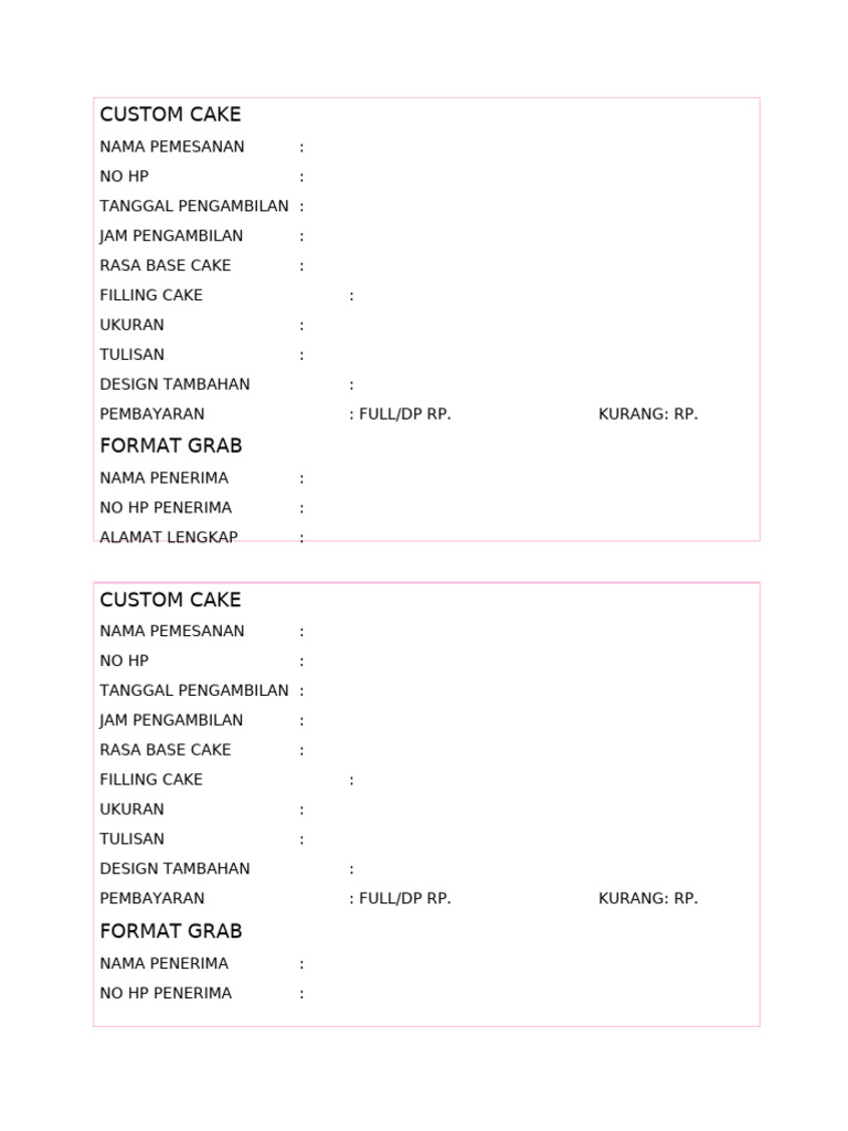 Contoh Format Order | PDF
