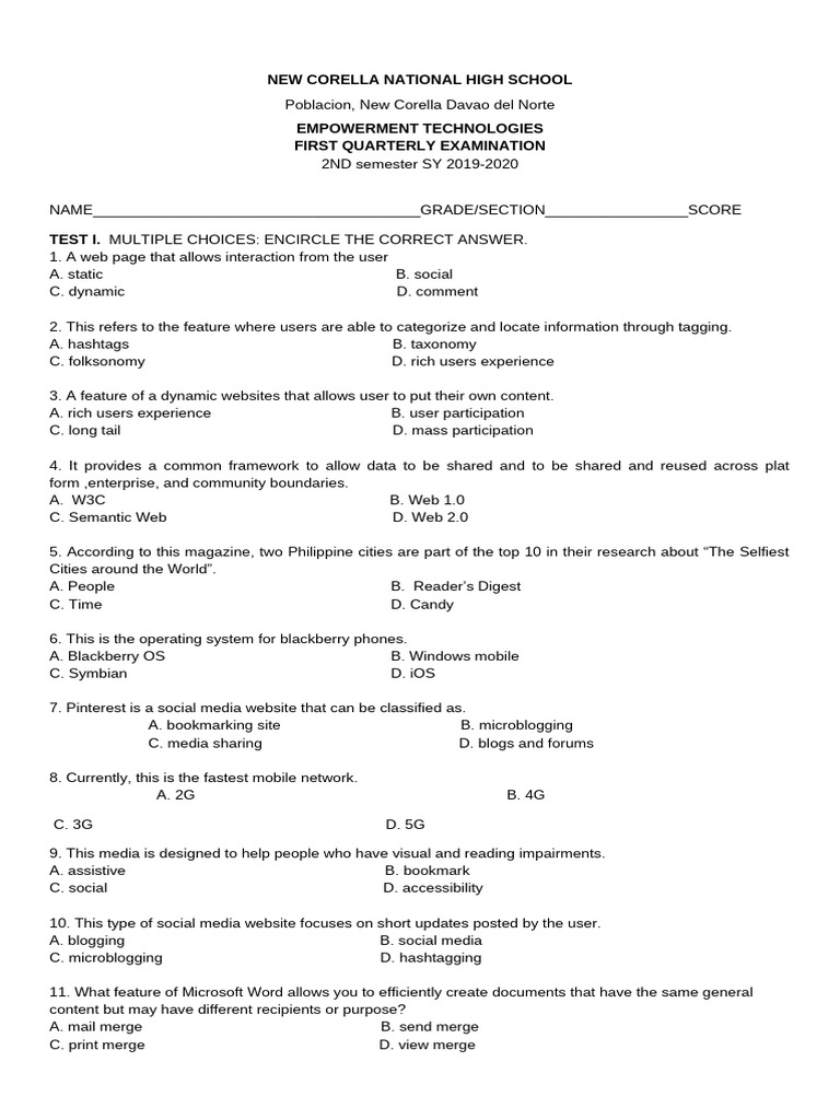 Empowerment Technologies Exam Guide | PDF | Malware | Web 2.0