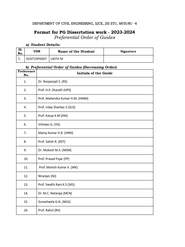 PG Dissertation Guide Preferences | PDF