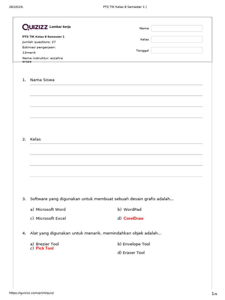 PTS TIK Kelas 8: Soal CorelDraw | PDF